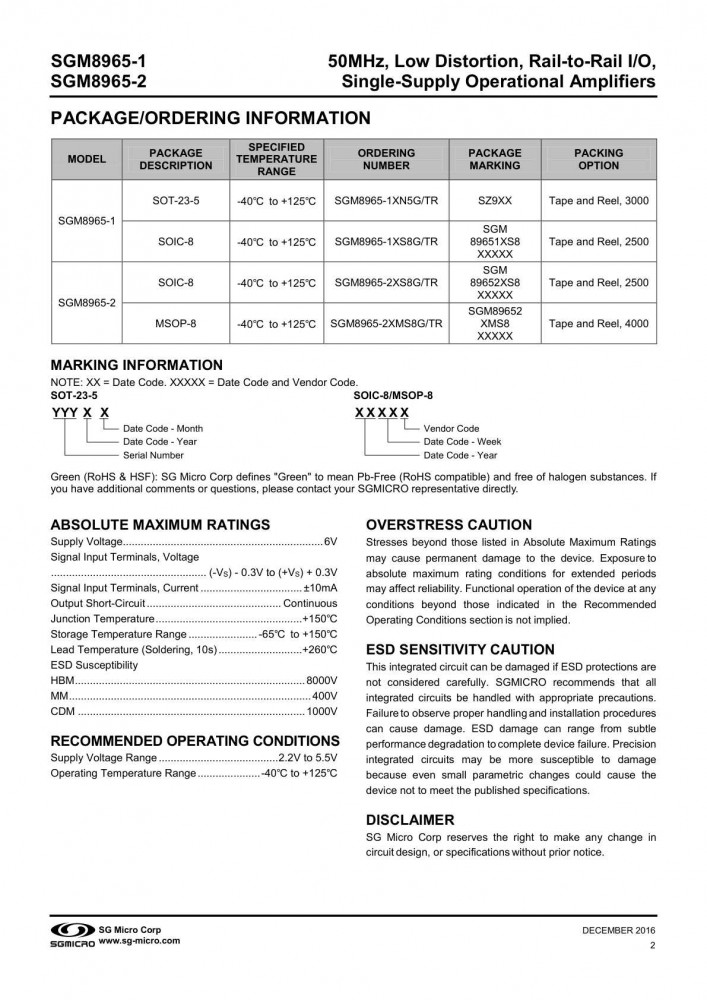 SGM8965-2 datasheet preview, page 2