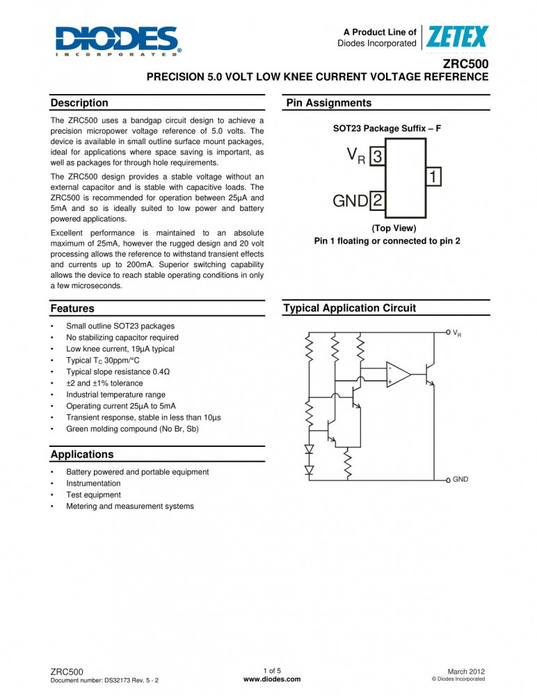 ZRC500F02TA datasheet page 1