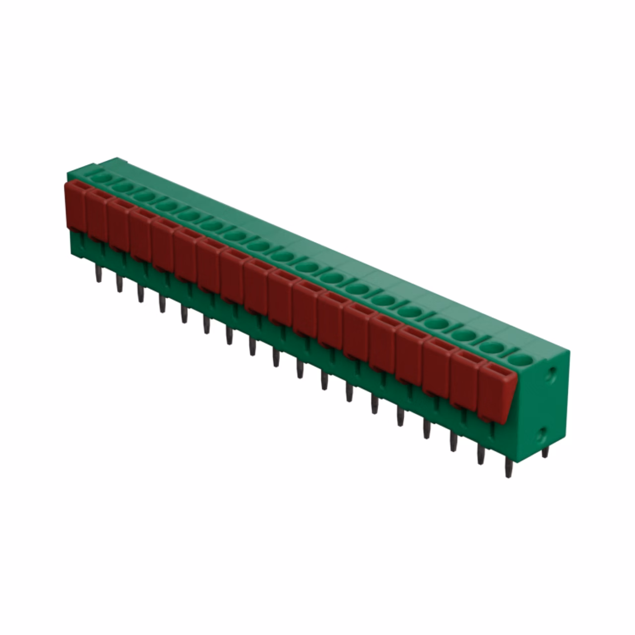 5.00mm Pitch, Eurostyle Fixed-Mount Push-Button Terminal Block, Vertical, 10A, 22-14 AWG, Green, 18 Circuits for sale