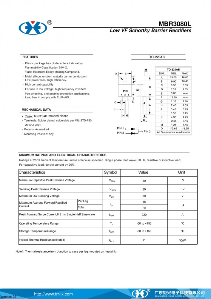 MBR3080L datasheet page 1