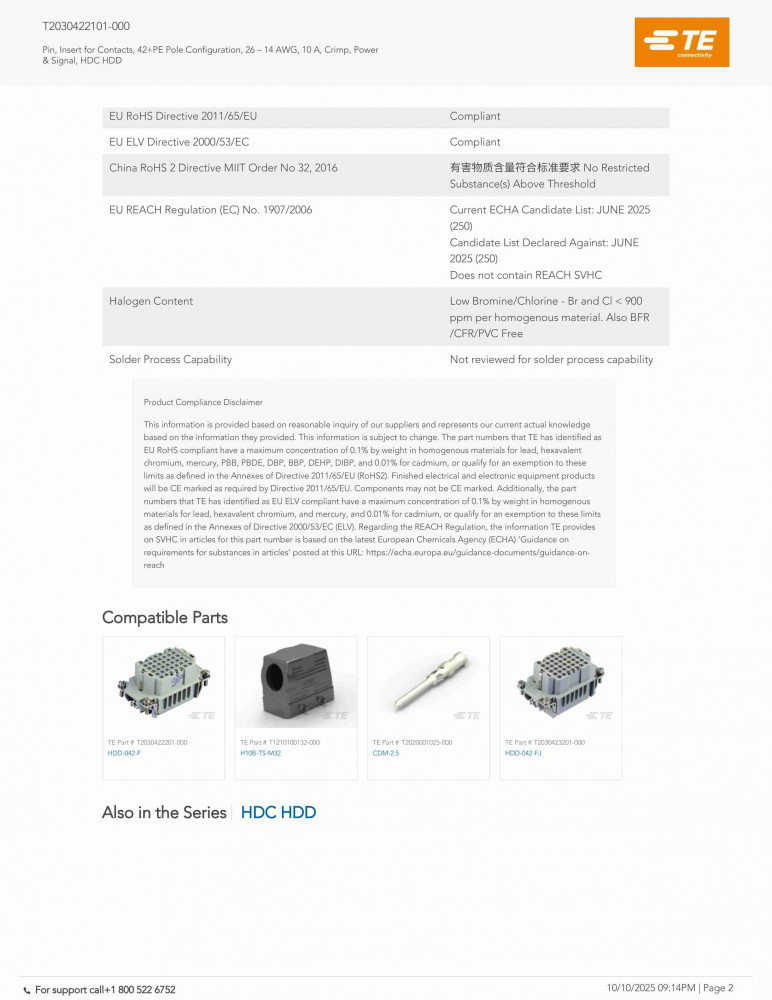 TE Connectivity technical document page 2