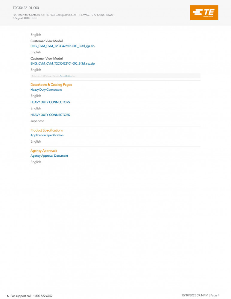 TE Connectivity technical document page 4