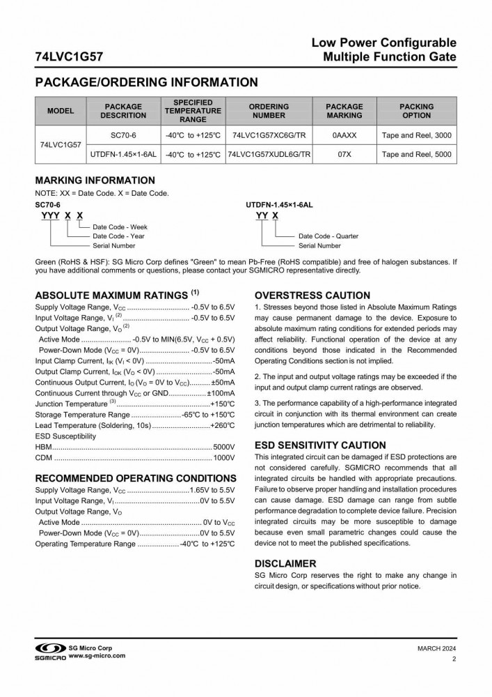 74LVC1G57 datasheet page 2