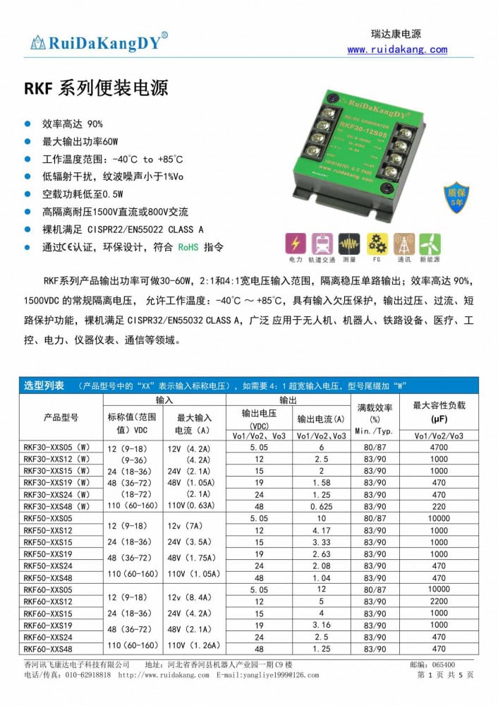 RKF series datasheet page 1