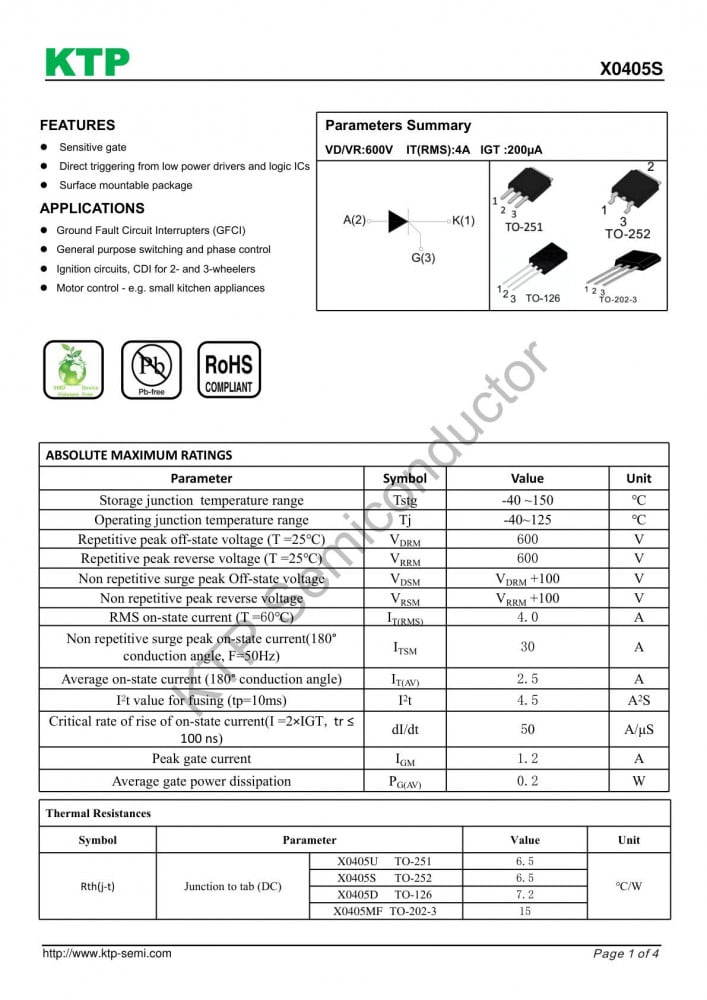 X0405S-KTP datasheet page 1