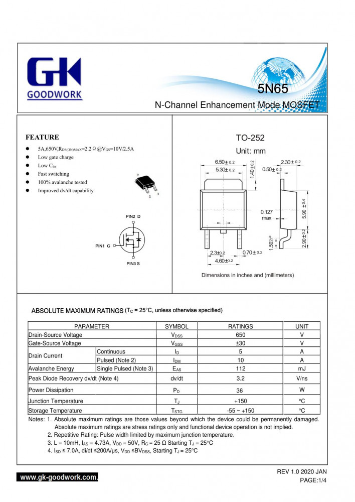 GOODWORK 5N65 datasheet page 1