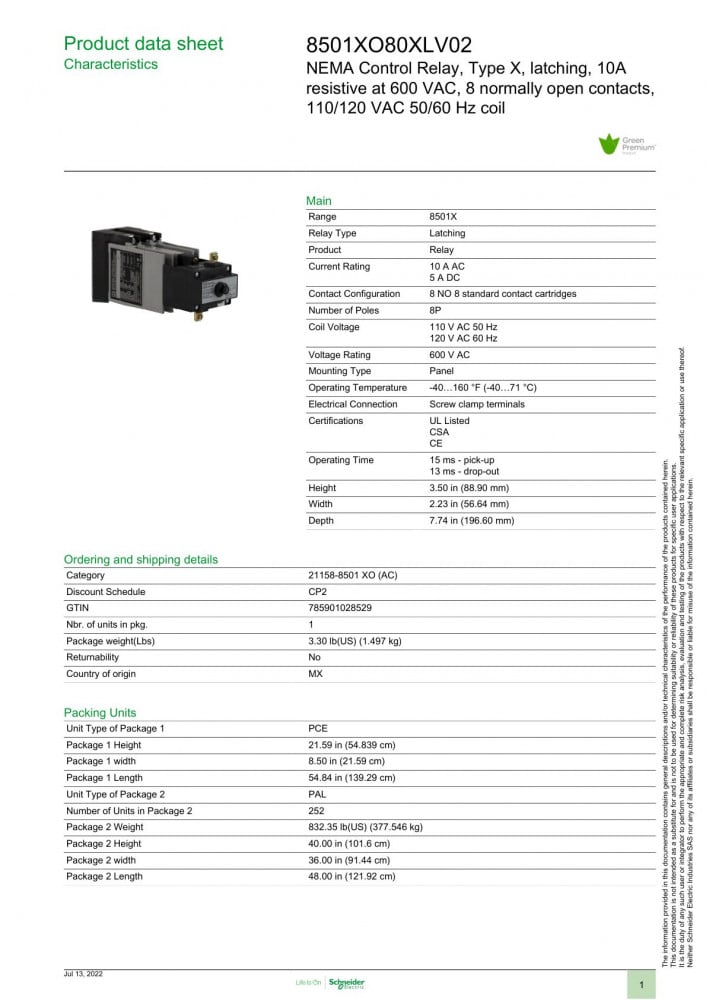 8501XO80XLV02 technical document page 1