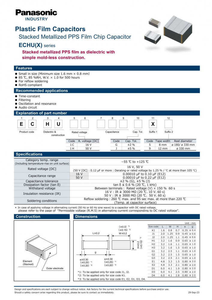 ECHU series datasheet page 1