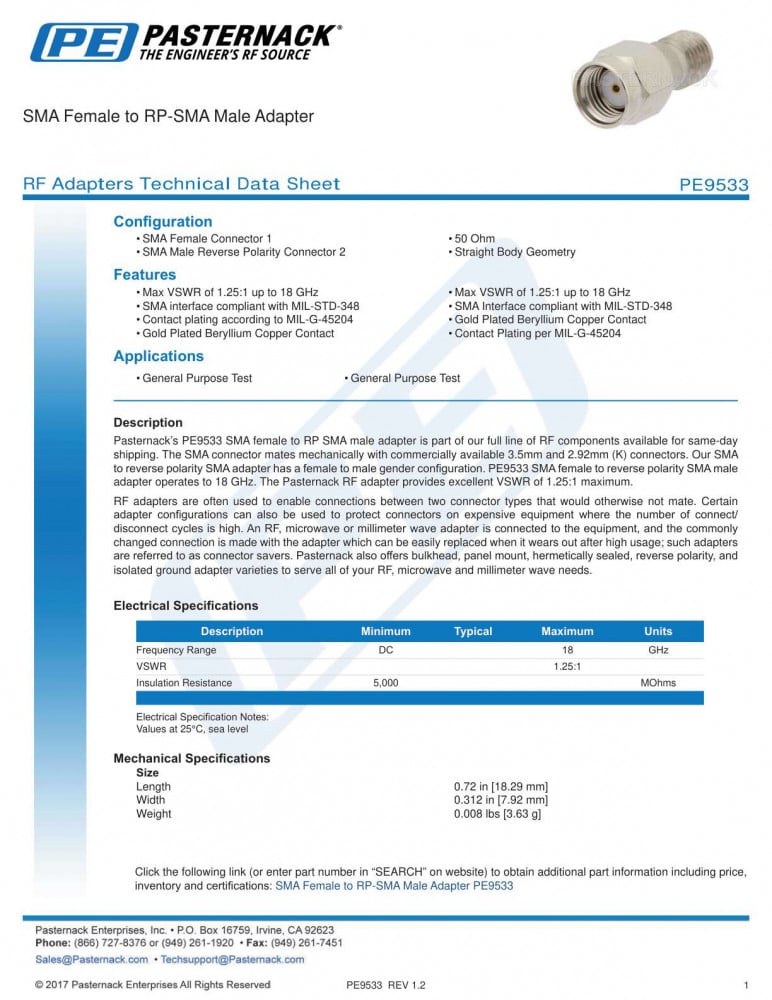 PE9533 technical document page 1