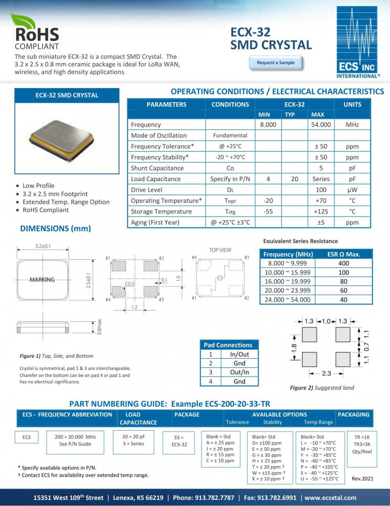 ECS ECX-32 crystal technical document page 1