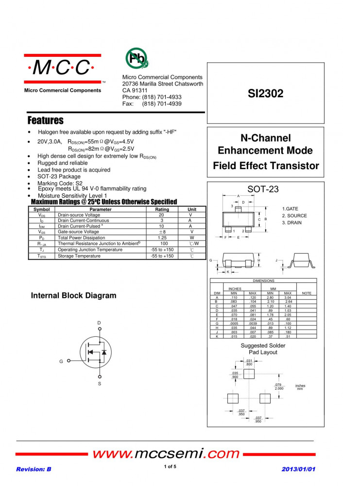 SI2302-TP datasheet page 1