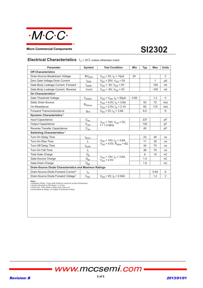 SI2302-TP datasheet page 2