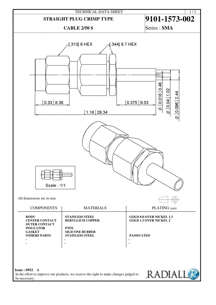 Radiall 9101-1573-002 datasheet page 1