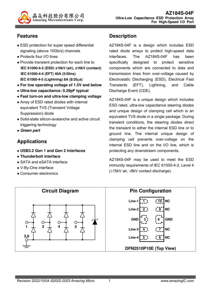AZ184S-04F datasheet page 1