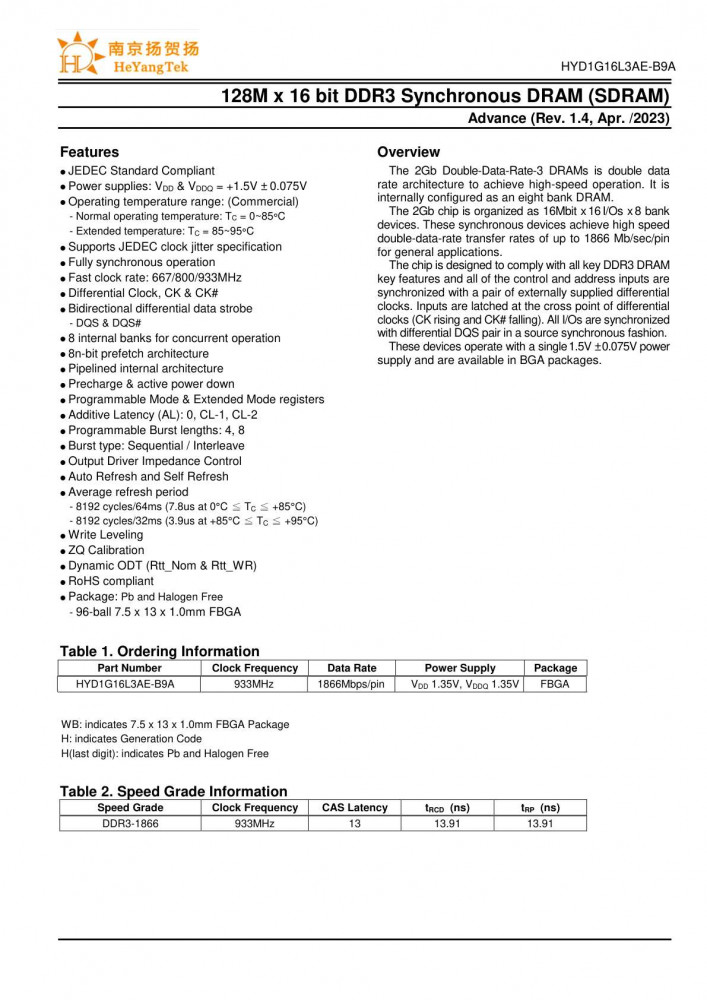 HYD1G16L3AE-B9A datasheet page 1