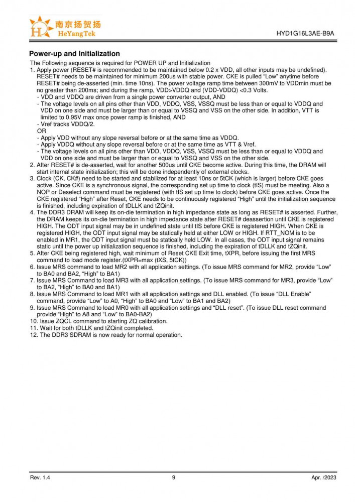 HYD1G16L3AE-B9A datasheet page 9