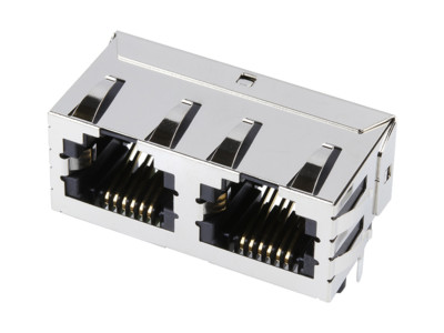 Modular Jack, Right-Angle, Low Profile, Inverted, 6/6, 4 Ports