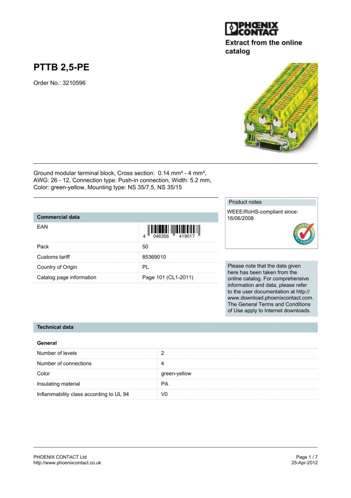 PTTB 2,5-PE technical document page 1