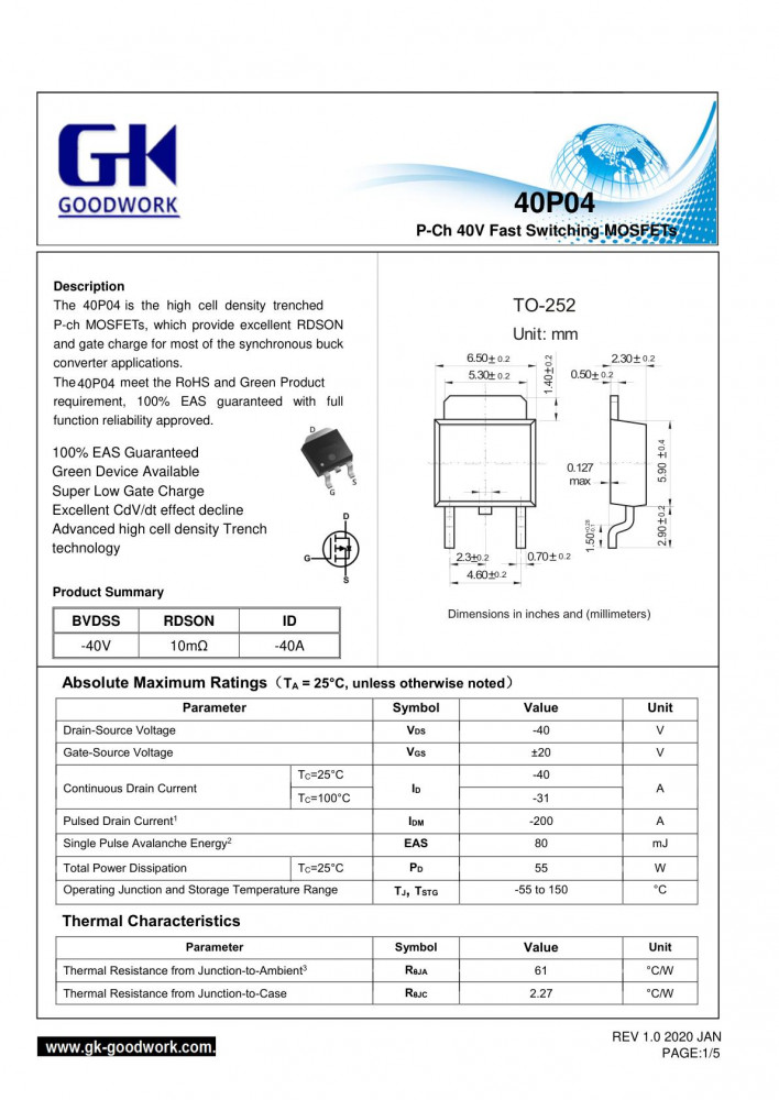 GOODWORK 40P04 datasheet page 1
