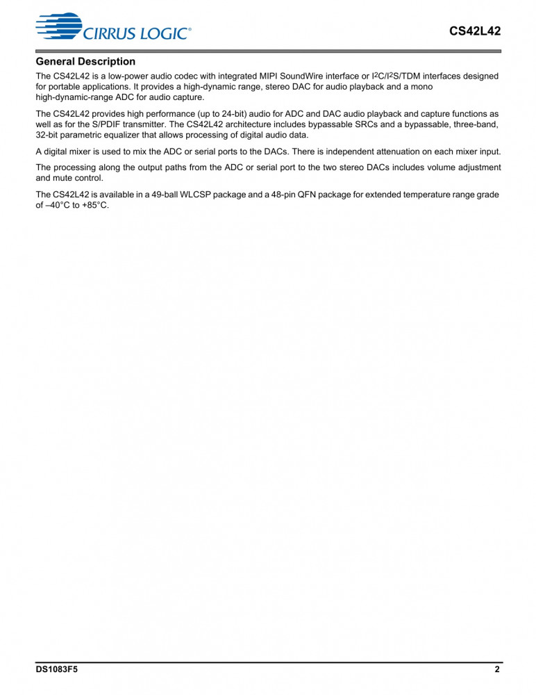 CS42L42 document page 2