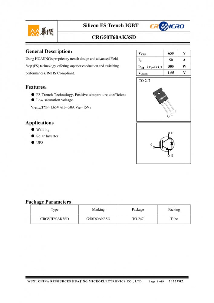 CRG50T60AK3SD datasheet page 1
