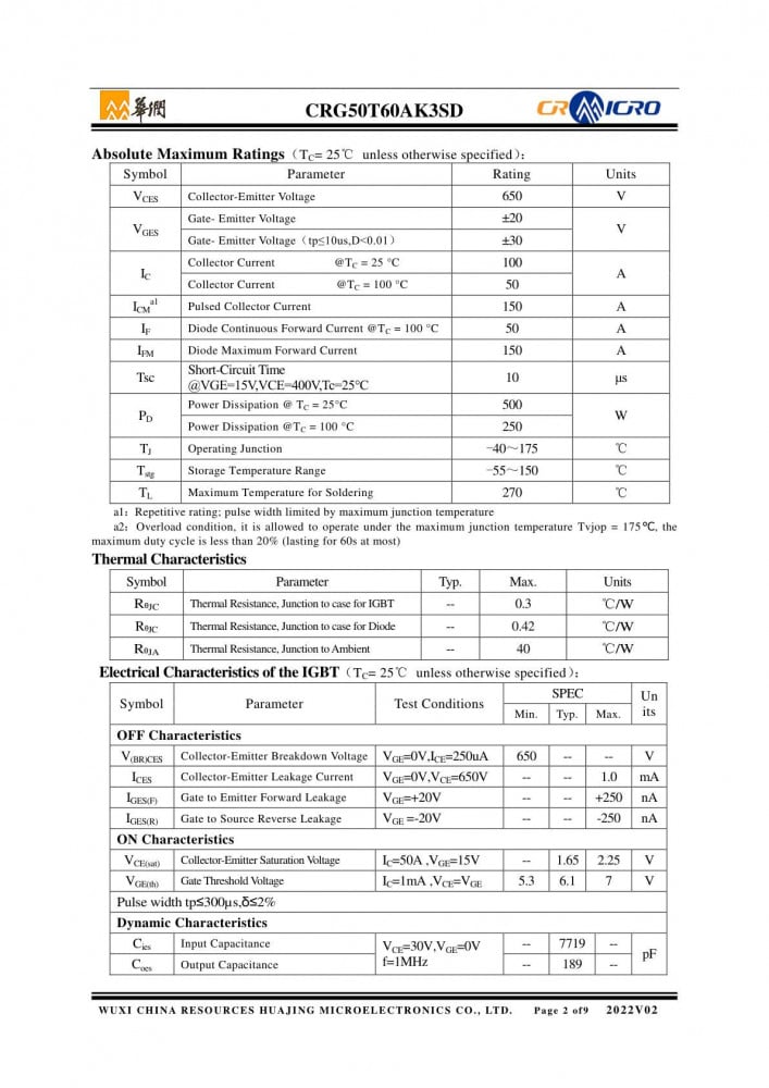 CRG50T60AK3SD datasheet page 2