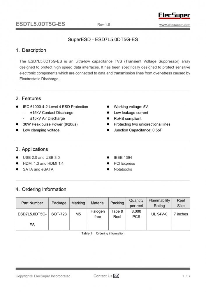 ESD7L5.0DT5G-ES datasheet page 1