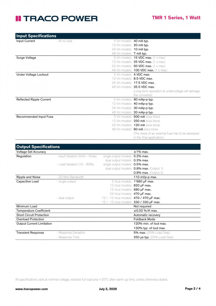TMR 1 series datasheet page 2