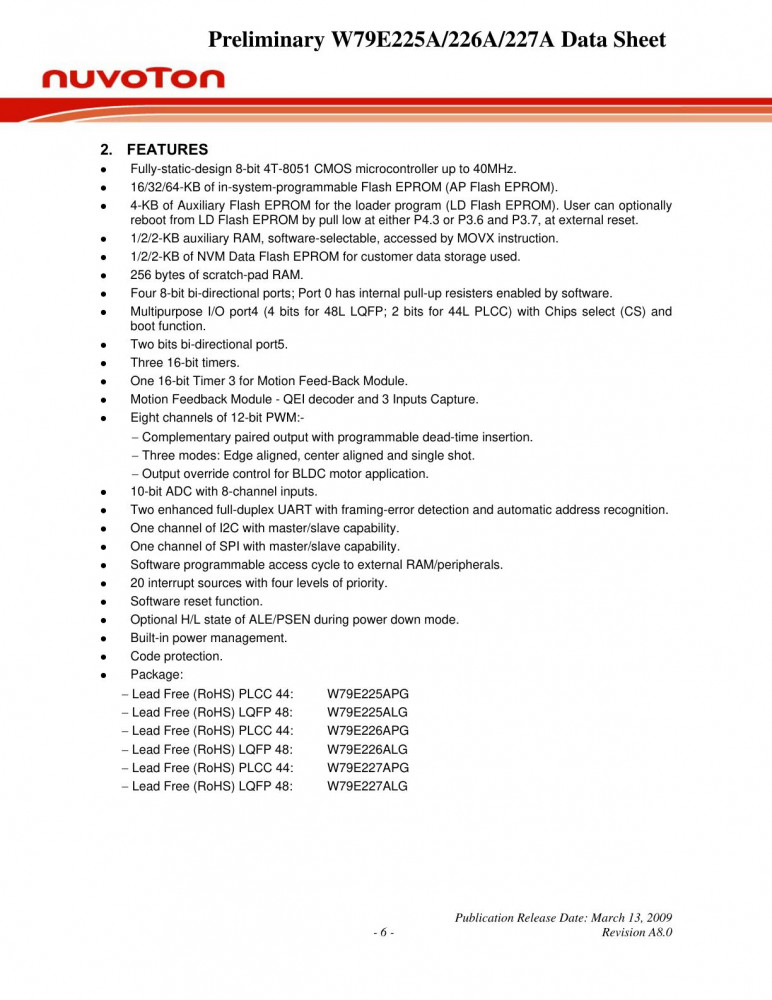 W79E226APG datasheet page 6