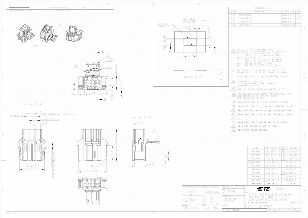 TE Connectivity 1-293008-1 drawing page 1