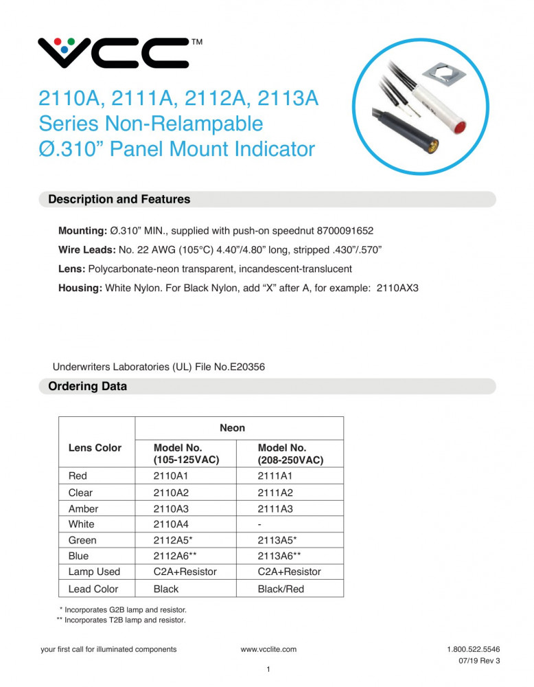 VCC 2110A–2113A series technical document, page 1