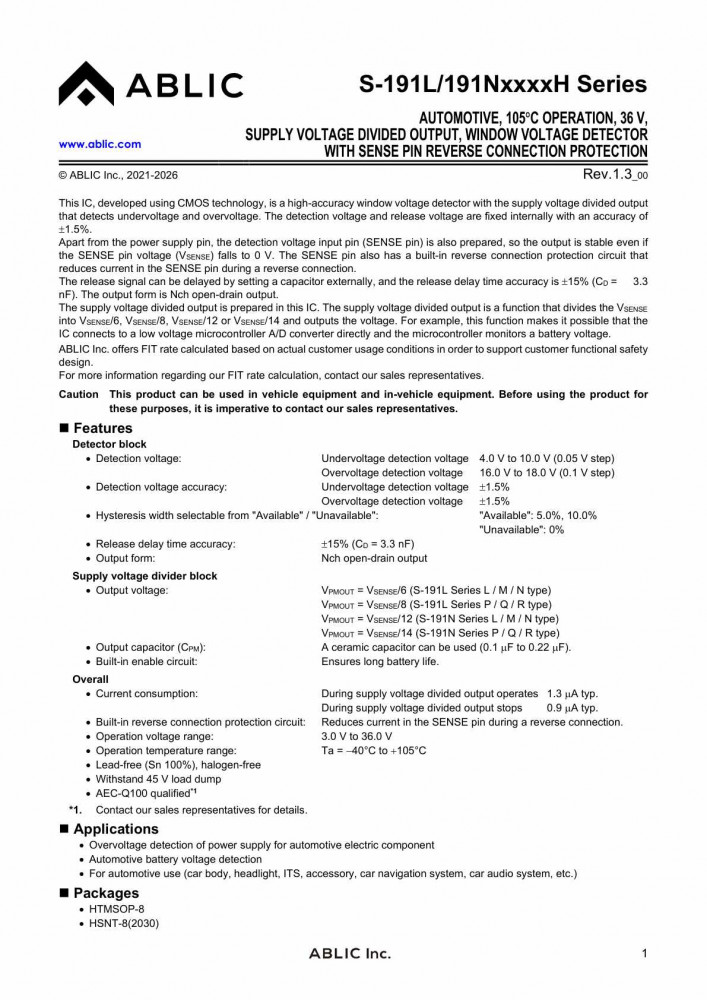 S-191L/191N datasheet page 1