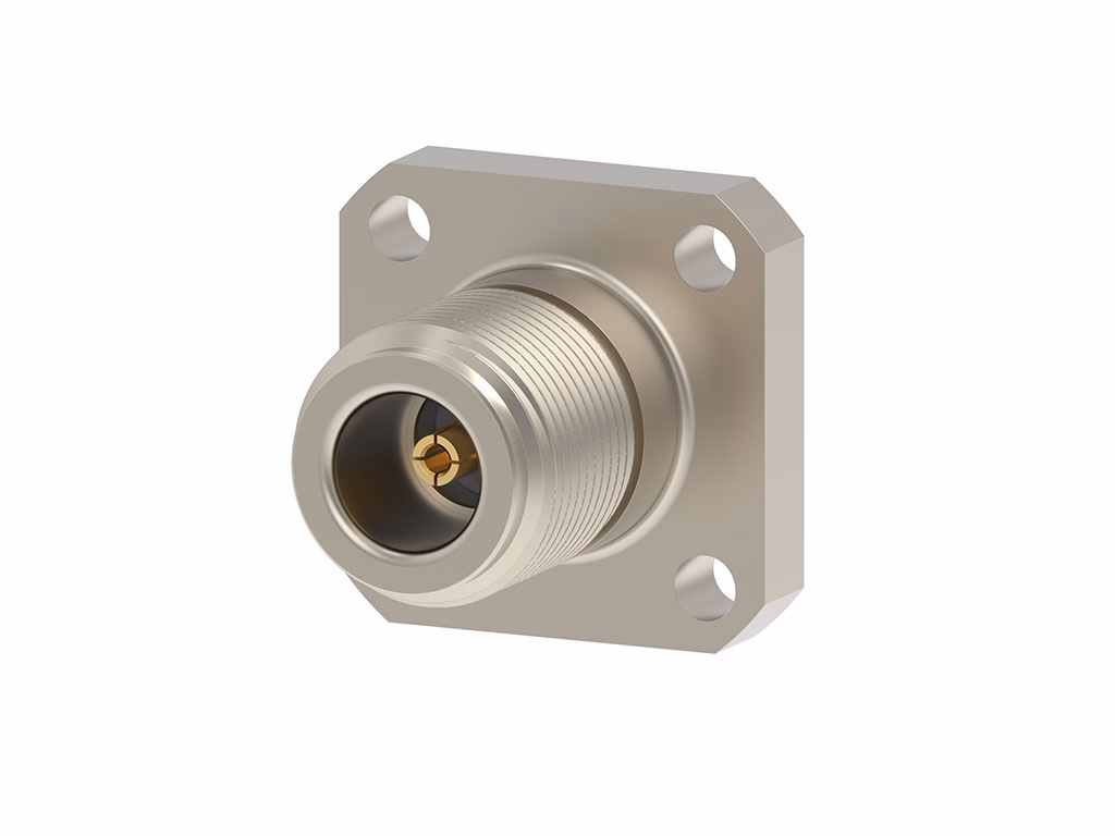 N Jack, Straight, Crimp, RG-141, RG-303 and RG-58 Cable, Brass Body, Nickel (Ni) Plated, One Piece Per Bag, 50 Ohms