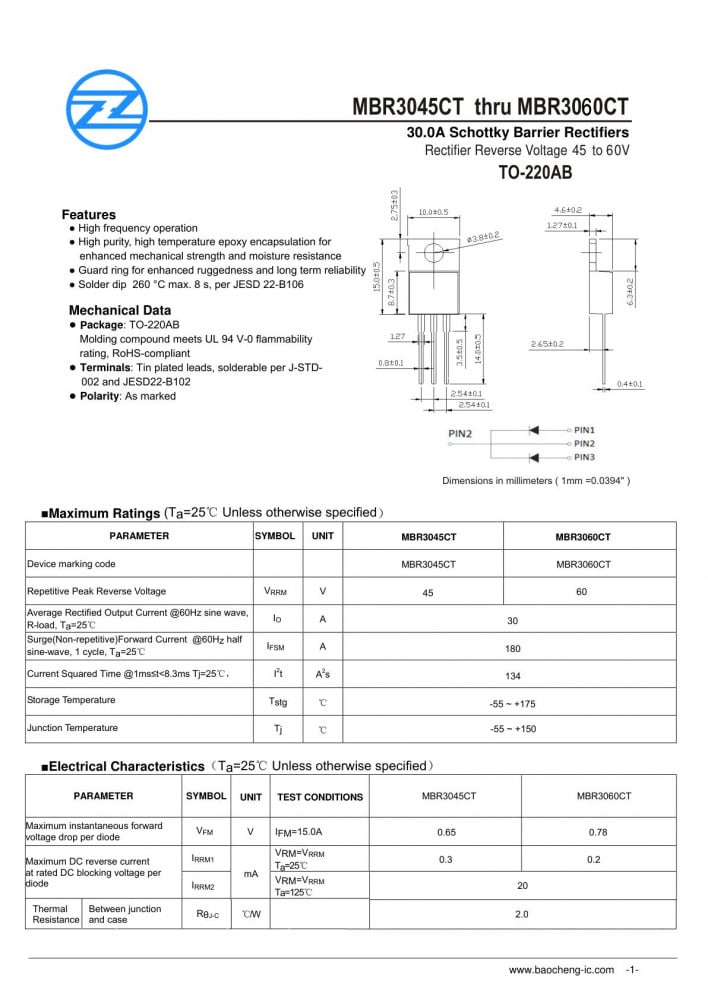 MBR3060CT datasheet page 1