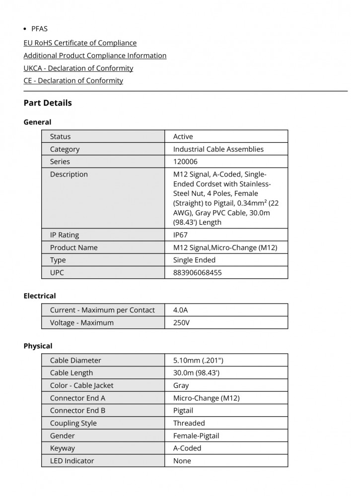 MOLEX M12 cable assembly drawing, sheet 2