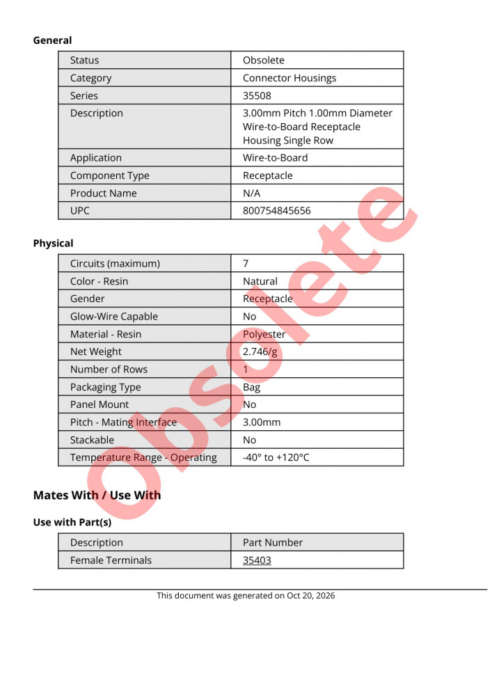 Product document page 2 for MOLEX 355080700