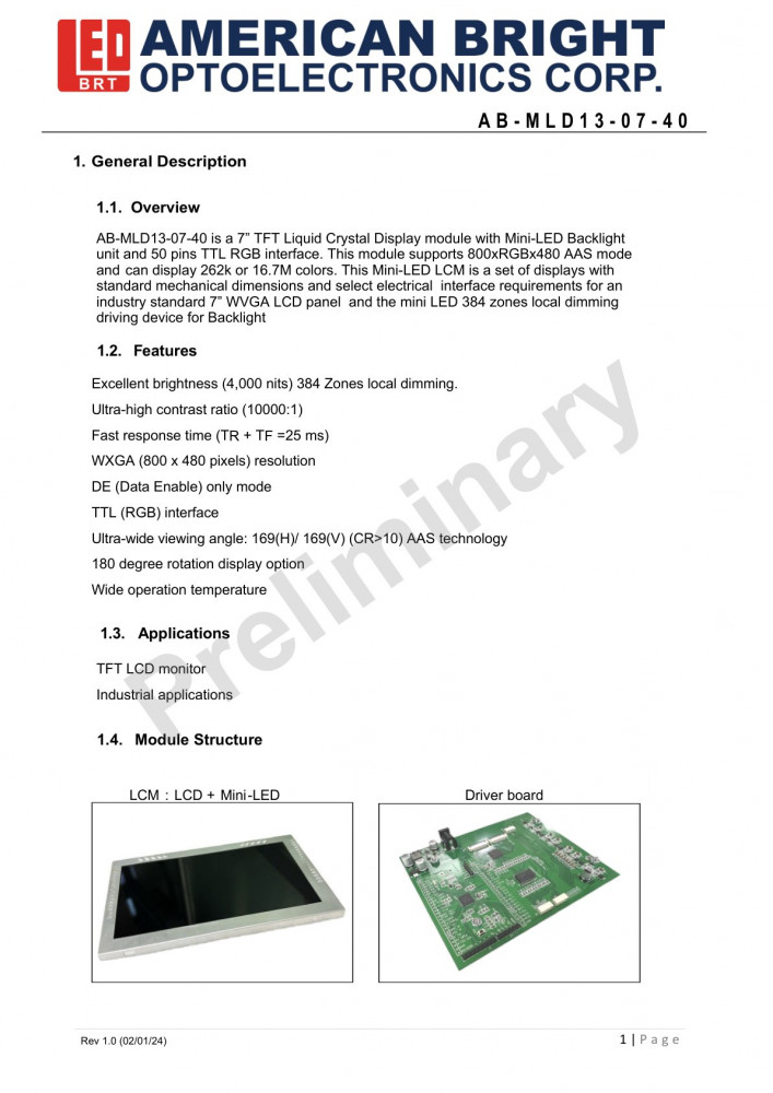 AB-MLD13-07-40 technical document, page 1