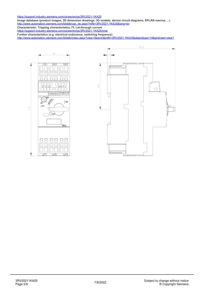 SIEMENS 3RV20211KA25 technical document page 5