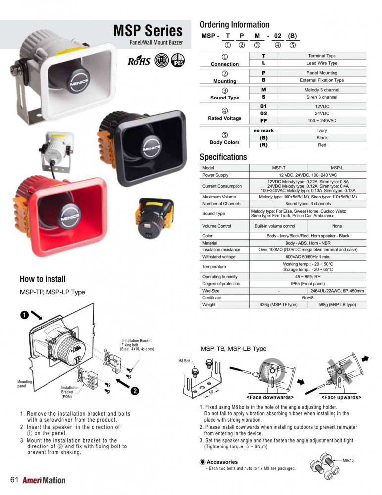 AMERI MATION MSP Series product documentation, page 1