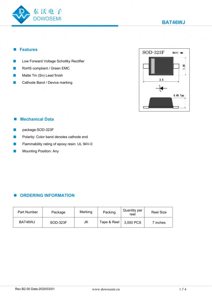 BAT46WJ datasheet page 1