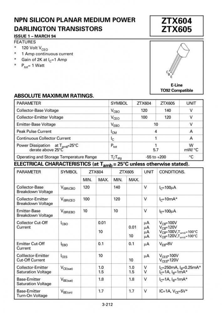 ZTX605 datasheet page 1