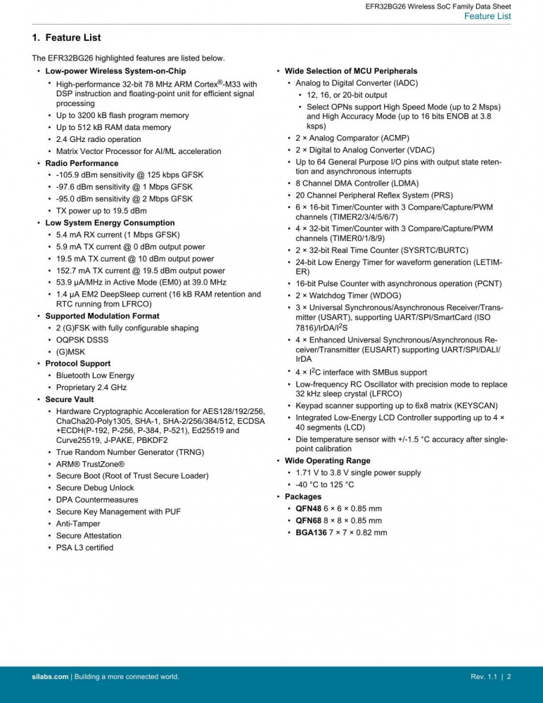 EFR32BG26 datasheet page image 2