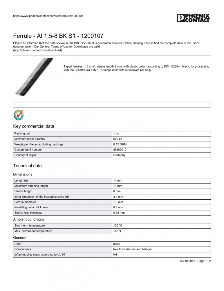Phoenix Contact 1200107 product data sheet page 1