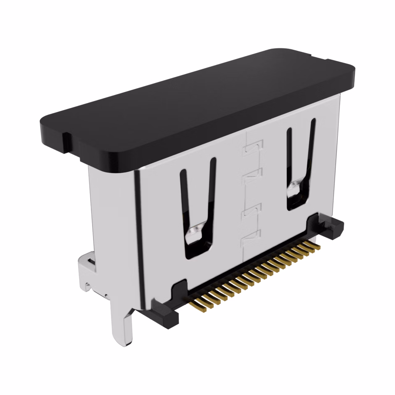 HDMI Receptacle, Vertical, 8.50mm Mounted Height, Surface Mount, 0.38µm Gold (Au) Plating, with Cap, 19 Circuits, Tape and Reel, Lead-Free for sale