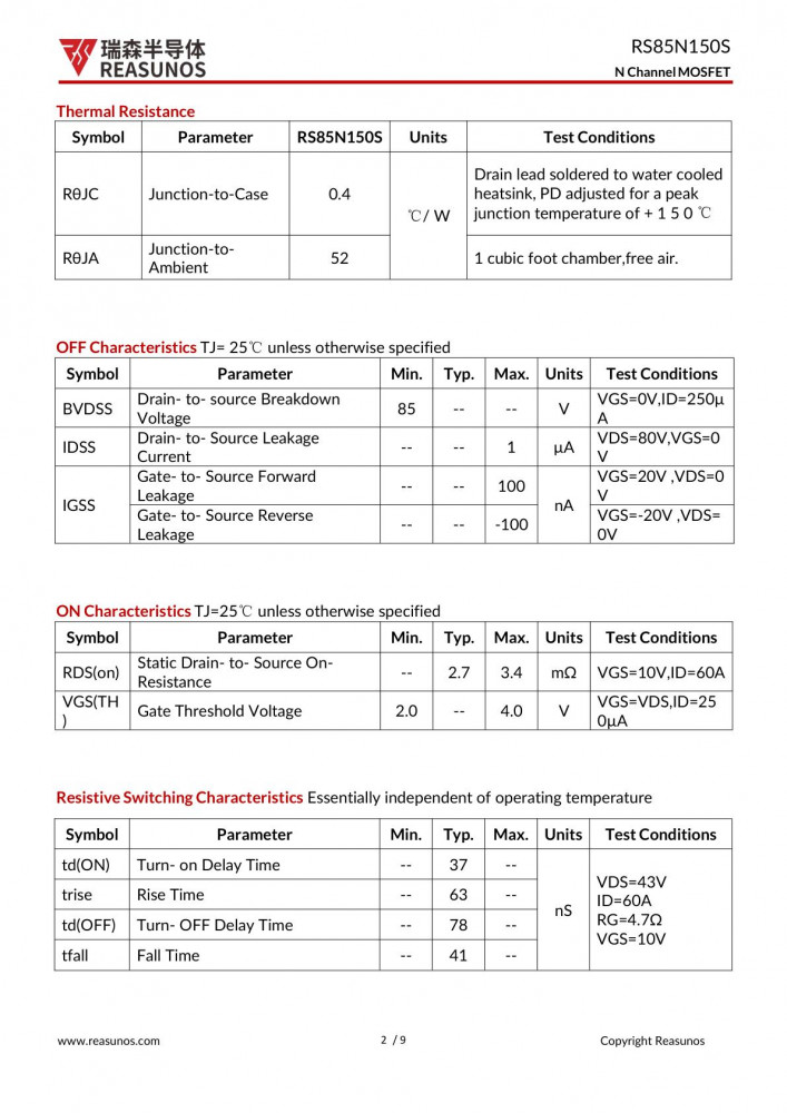 RS85N150S datasheet page 2