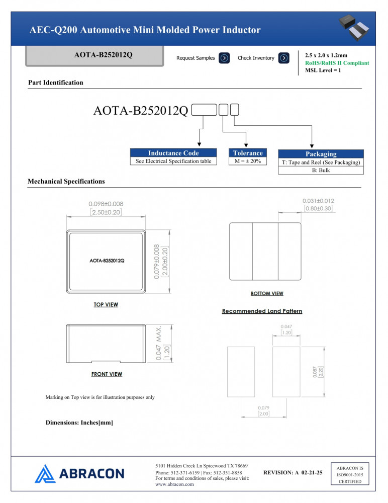 AOTA-B252012Q series datasheet page 2