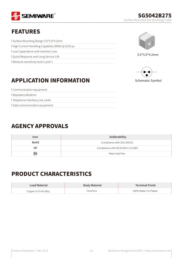 SG5042B275 product datasheet page 1