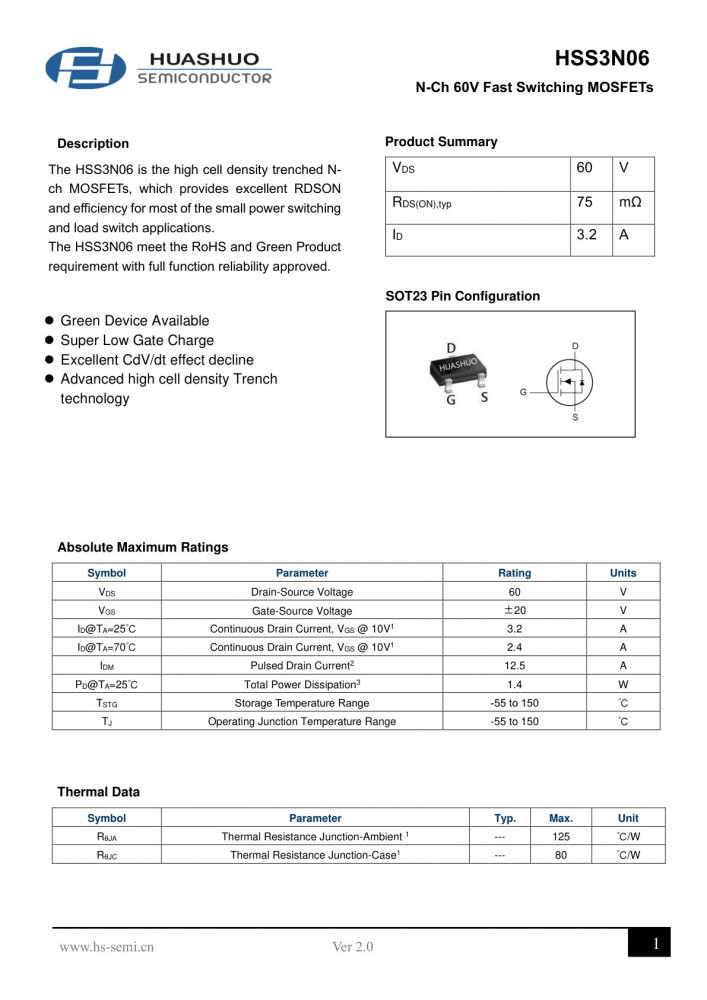 HSS3N06 technical document page 1