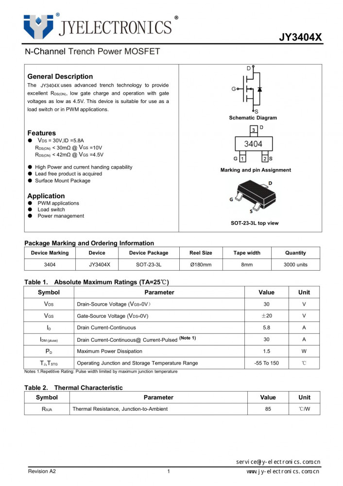 JY3404X datasheet page 1
