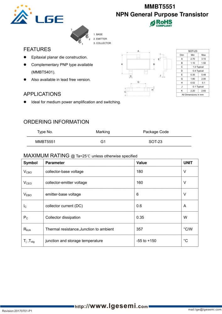 MMBT5551 datasheet page 1
